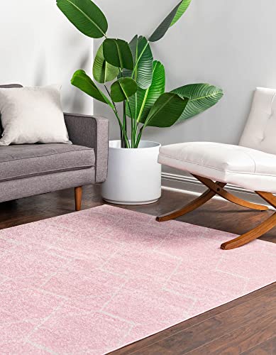 Unique Loom Trellis Frieze Collection Area Rug - Geometric (4' 1" x 6' 1", Light Pink/ Ivory)