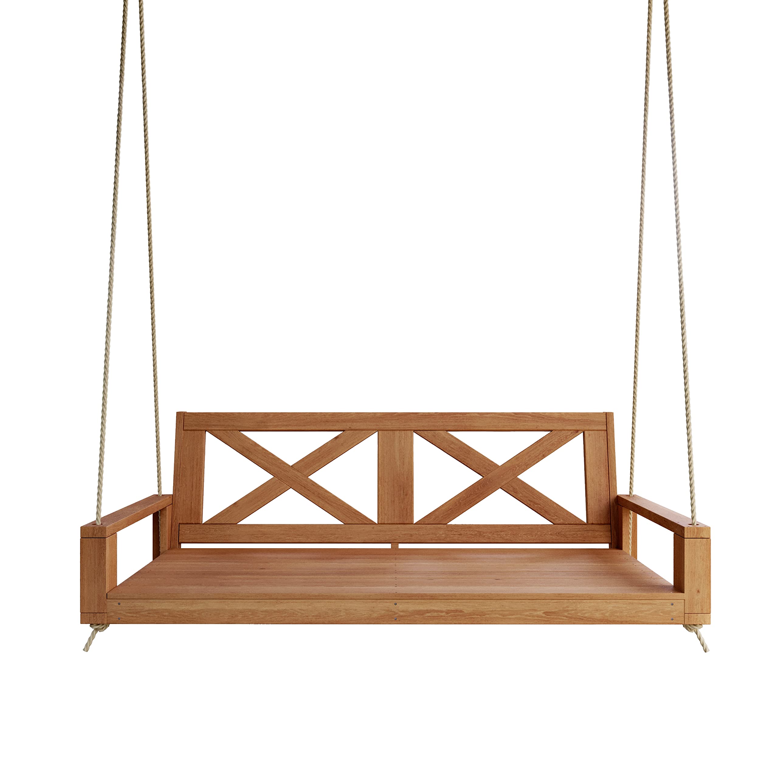 Malvern 6 Foot Wood Porch Swing Bed in Cedar Stain, Amish Handcrafted Daybed Style Swing