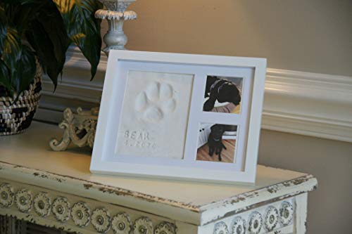 Ultimate Dog or Cat Pet Pawprint Keepsake Kit & Picture Frame - Premium Wooden Photo Frame, Clay Mold for Paw Print & Bonus Stencil. Makes a Personalized Gift for Pet Lovers and Memorials (White)