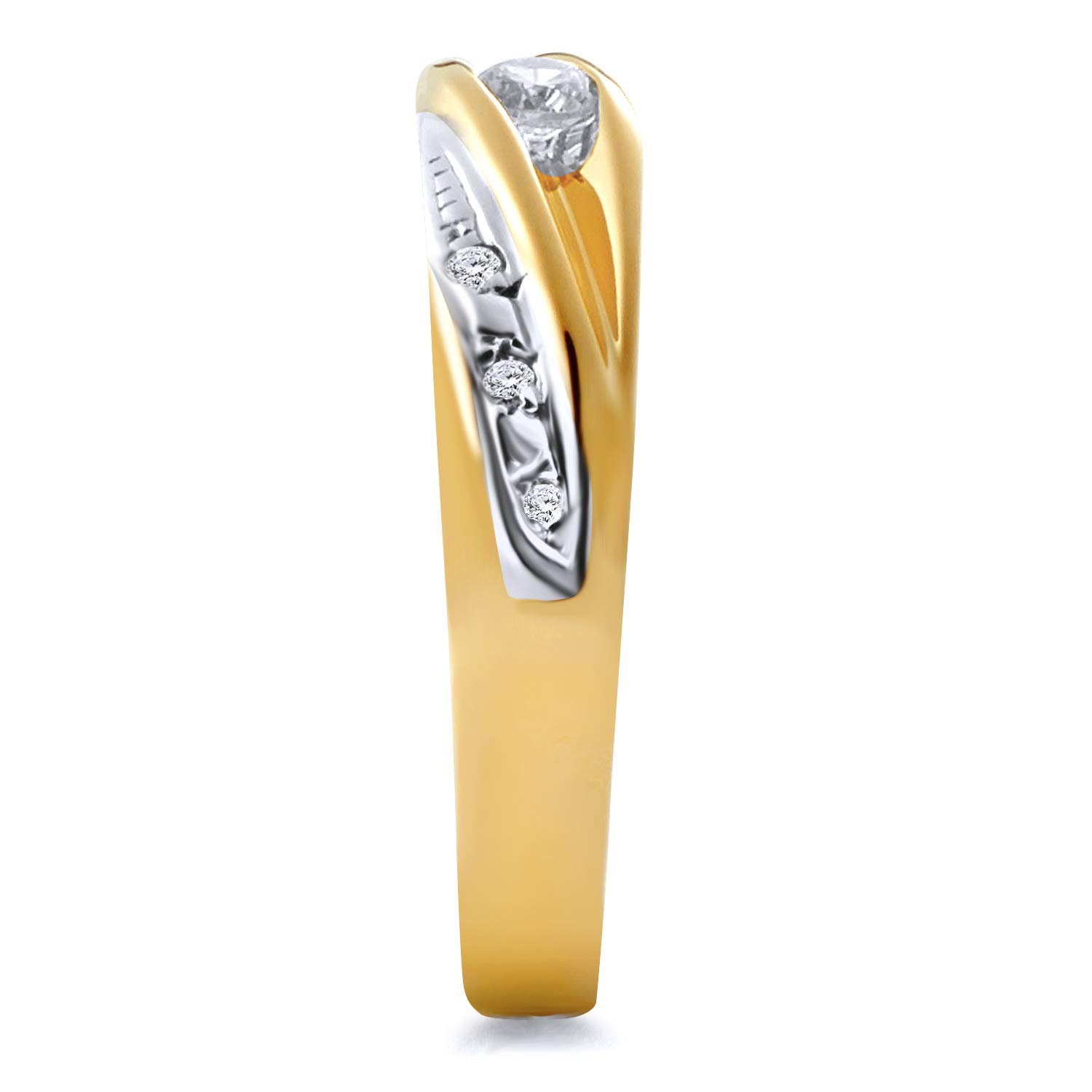 Wellingsale Ladies Solid 14k Two 2 Tone White and Yellow Gold Polished CZ Cubic Zirconia Round Cut Engagement Ring with Side Stones and Wedding Band Bridal Set - Size 8