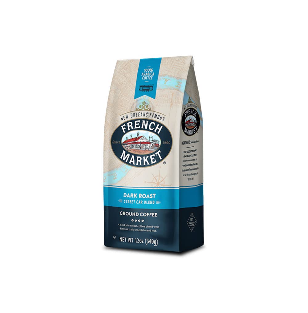French Market Coffee, St. Charles Blend, Dark Roast Ground Coffee, 12 Ounce Bag