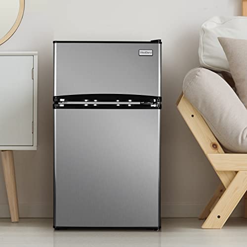 West Bend WBRT31S Mini Fridge for Home Office or Dorm, with Automatic Defrost and Adjustable Temperature, 3.1 Cubic Feet, Metallic