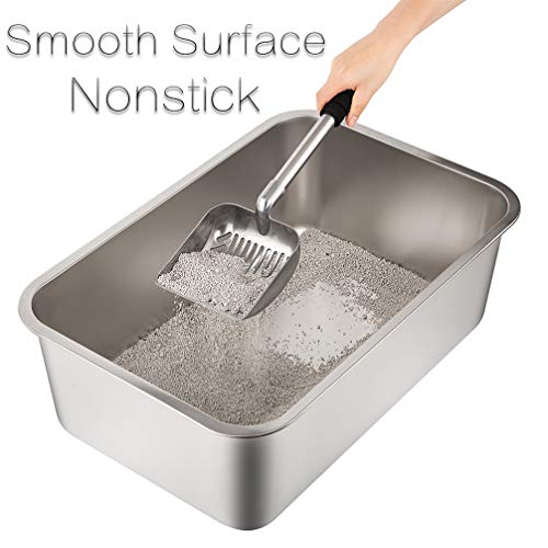 Yangbaga Stainless Steel Litter Box for Cat and Rabbit, Large Size with 8in High Sides and Non Slip Rubber Feet. Odor Control, Non Stick Smooth Surface, Easy to Clean, Never Bend (24'' x 16'' x 8'')