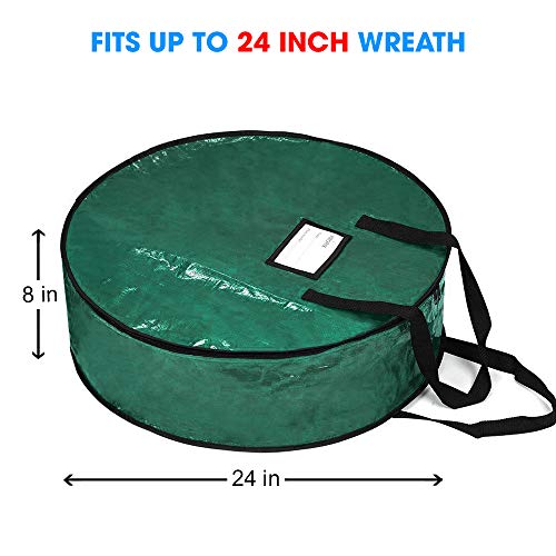 ProPik Christmas Wreath Storage Bag 24" - Garland Holiday Container with Tear Resistant Material - Featuring Heavy Duty Handles and Transparent Card Slot - (Green)