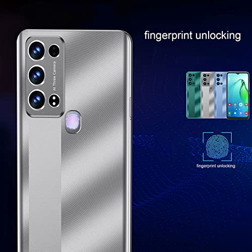 Zunate Unlocked Cell Phone, Factory Unlocked Smartphone 128GB ROM 6GB RAM, 6.5" Android Phone GSM Unlocked Smartphone with 16MP Camera, 5000mAh, Face Unlock, Fingerprint on The Back(Grey)