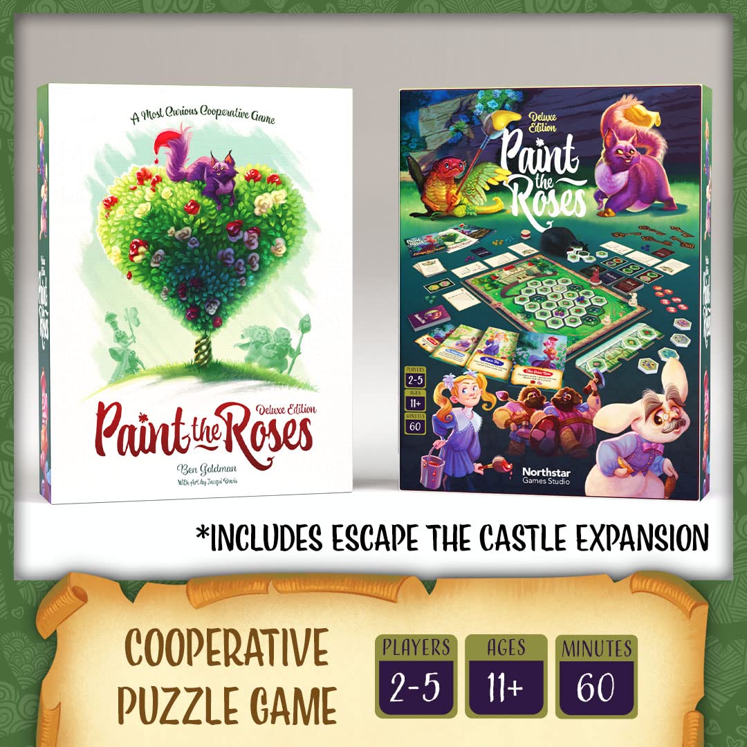 North Star Games - Paint The Roses Deluxe Board Game - Alice in Wonderland Strategy Puzzle Board Game - 2 to 5 Players - Average Playtime 60 Minutes