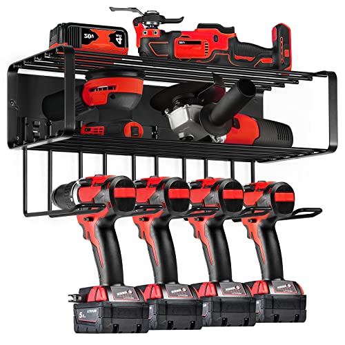 ORLESS Power Tool Organizer, Heavy Duty Drill Holder Wall Mount Metal Shelf Garage Organizers and Storage Rack for Screwdriver, Power Tool, Cordless Drill, Battery Perfect for Father's Day