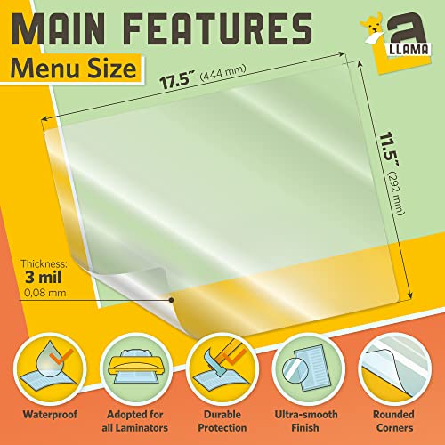 Thermal Laminating Pouches, 11.5 x 17.5 Inches, 3 Mil, 20 Pack of Menu Size Large Thermal Laminating Sheets, Suited for Laminating Sheets 11x17