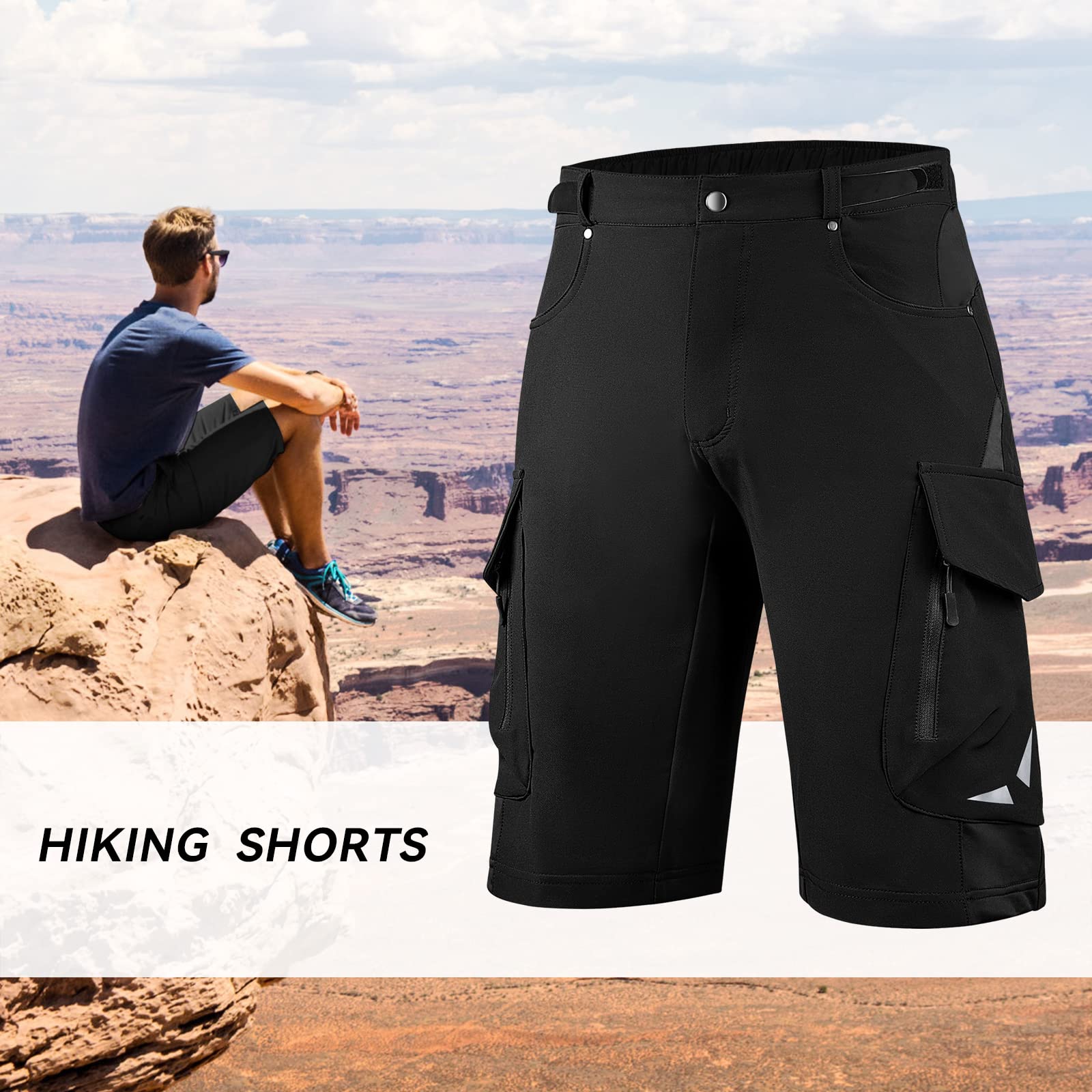 Viconor Mens Cargo Shorts Relaxed Fix with Pockets Hiking Shorts for Men Work Shorts Quick Dry Breathable Trekking,Traveling,Mountain Climbing(Black,X-Large)