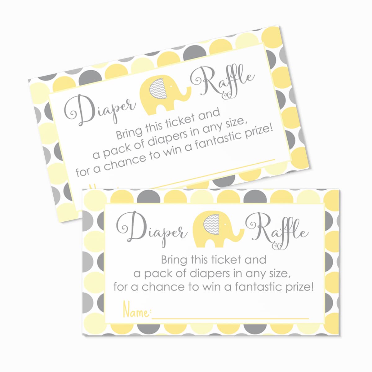 Paper Clever Party Yellow Elephant Diaper Raffle Tickets, Baby Shower Game Drawings, Invitation Insert Cards, 25 Guests Pack