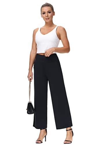 THE GYM PEOPLE Women’s High Waist Loose Comfy Wide Leg Palazzo Yoga Pants Tummy Control Lounge Workout Joggers (Medium, Black)
