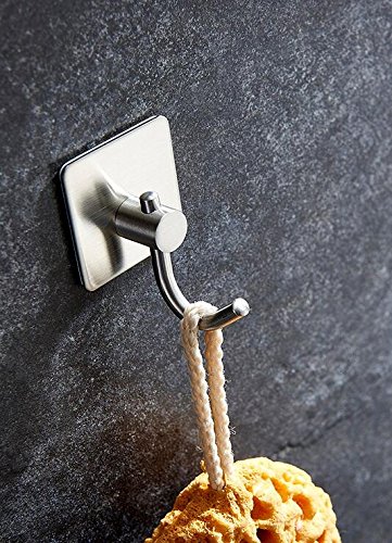 TOGU Self Adhesive Hooks Heavy Duty Bathroom Hooks/Towel Hooks/Coat&Robe Hooks/Wall Hooks Nail-Free Waterproof for Hanging Keys Hats Towel Coats,Brushed Stainless Steel Finish,4 Pack