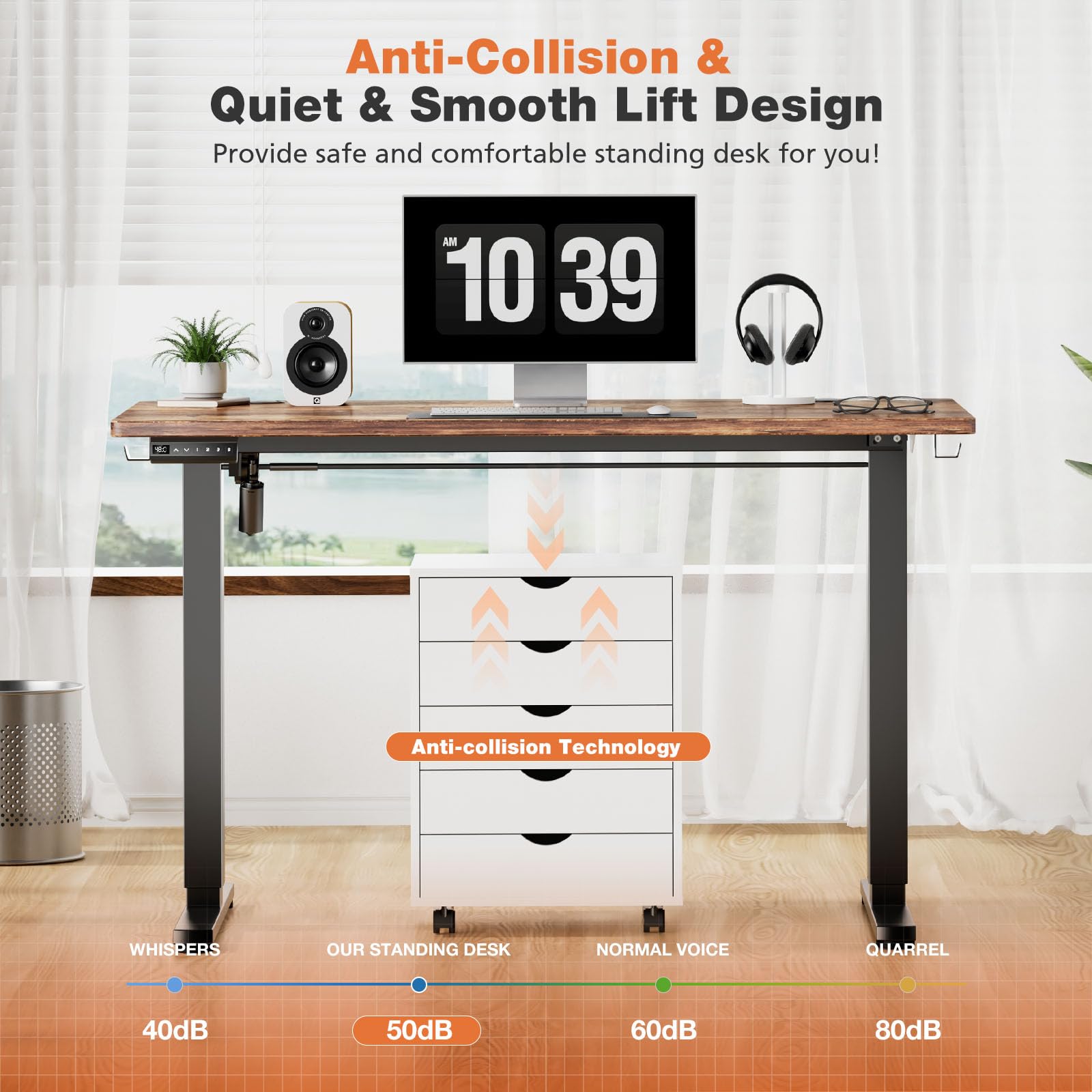 Sweetcrispy Electric Standing Desk - 48 x 24 inch Adjustable Height Sit to Stand Up Desk with Splice Board, Rising Home Office Computer Table with 2 Hook and Wire Hole for Work