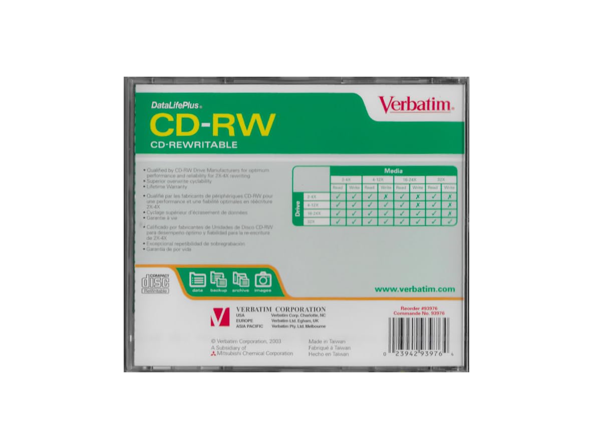 Verbatim CD-RW Datalife+ 80min 4X Branded with Jewel (1-Pack)