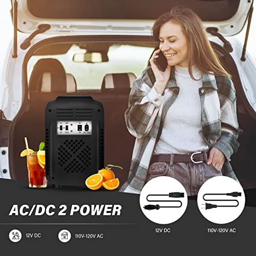 YSSOA 4L Mini Fridge with 12V DC and 110V AC Cords, 6 Can Portable Cooler & Warmer Compact Refrigerators for Food, Drinks, Skincare, Office Desk, Black, Bedroom, Dormitory, Car, Black