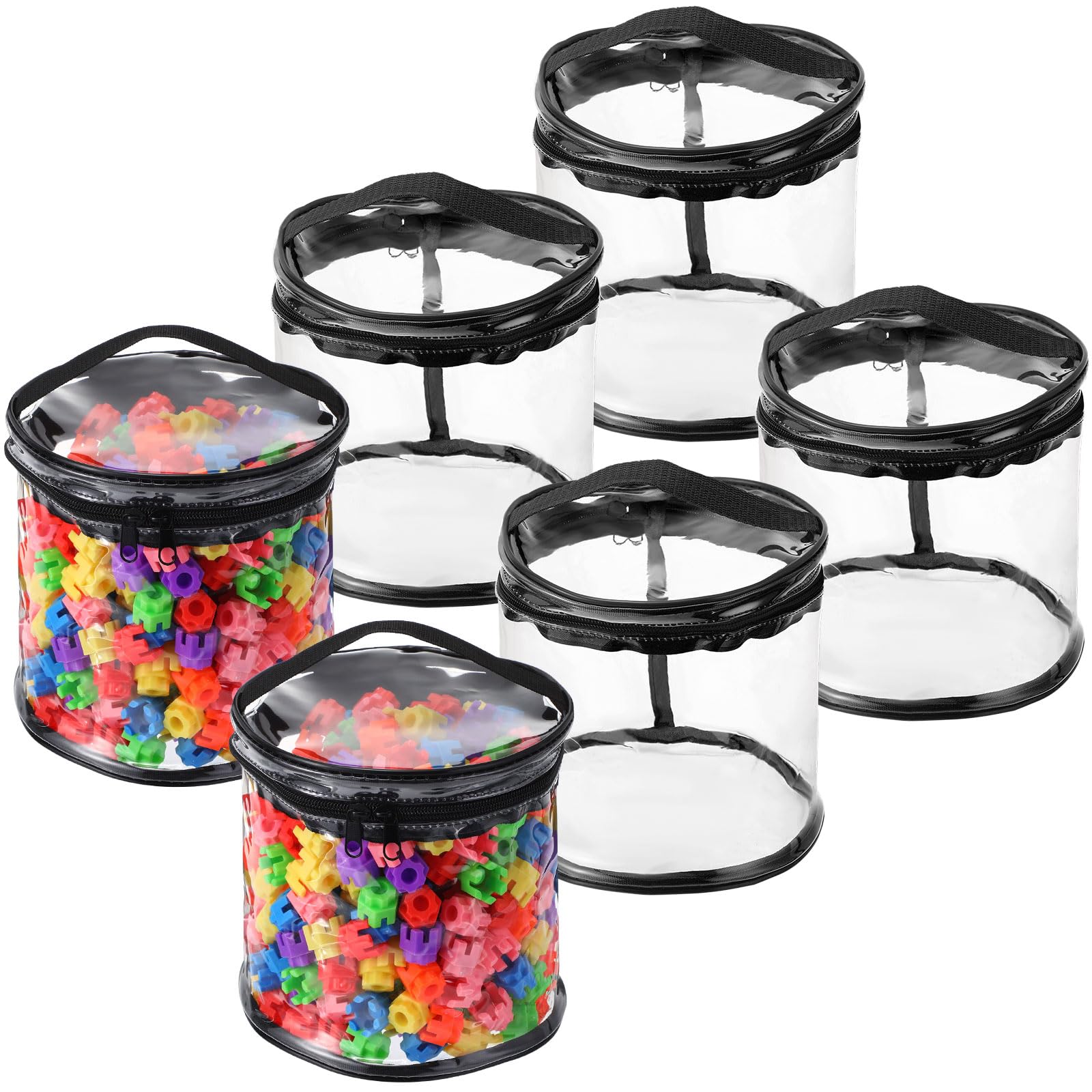 Ribbonlic 6 Pcs Toy Storage Bags, PVC Clear Toy Organizing Bags with Zipper, Waterproof Toy Bags for Board Games, Building Blocks, Puzzles and Small Toys