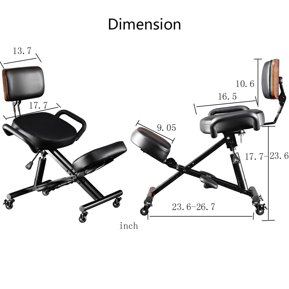 Kneeling Chair with Back Support Ergonomic for Office,Adjustable Stool with Angled Seat for Better Posture,Thick Comfortable Cushions,Black