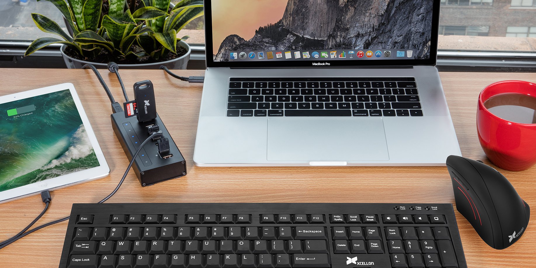 Xcellon 7-Port Powered USB 3.0 Slim Aluminum Hub with 2 Dual Data/Charging Ports