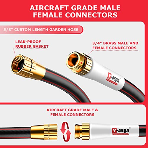 Y-ASQA Heavy Duty Garden Hose 5/8 Inch 100 ft, Premium Contractor Leakproof durable Kink Free Braid Vinyl Black Coiled rubber Garden water Hose