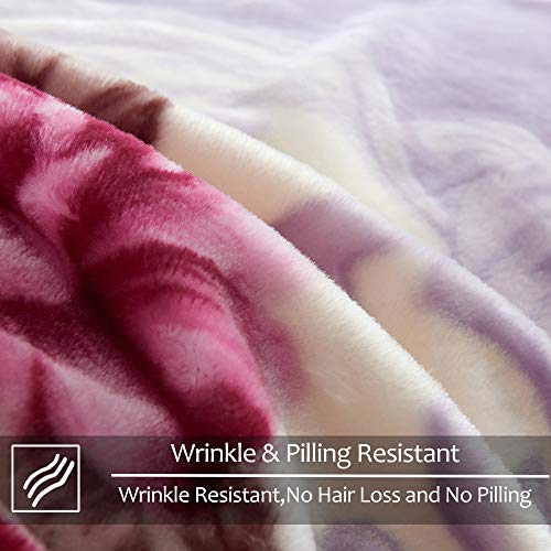 JYK Soft Blanket Heavy Korean Mink Blanket, 5 LB Fleece Blanket - 2 Ply Reversible 520GSM Silky Soft Plush Warm Blanket for Autumn Winter (Queen, Peony/Peony)