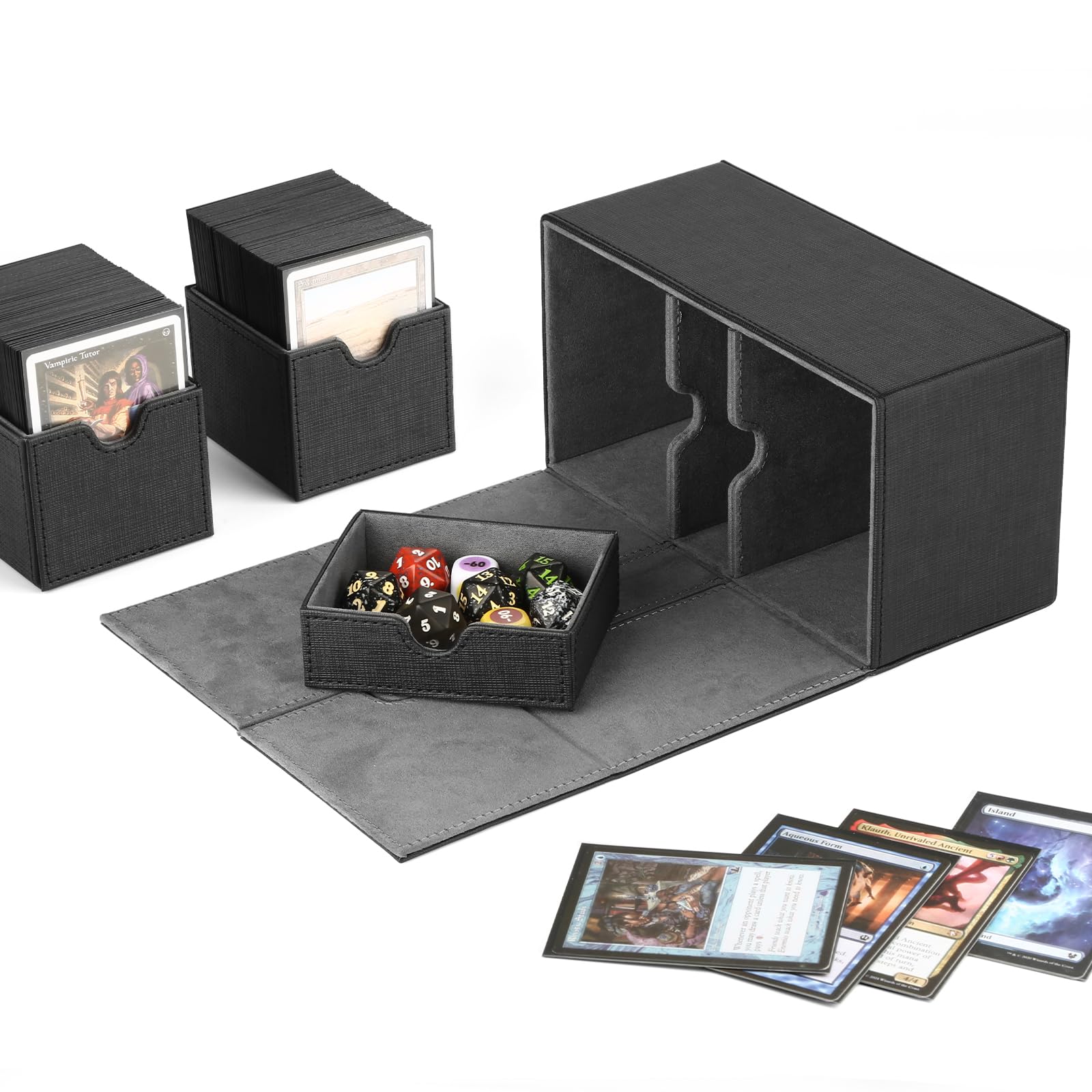 Scimi X-Large Commander Premium Double Deck Box for 200+ Sleeved Cards ProTwin FlipDeckCase with 3 Tray Fits MTG/TCG/CCG/YuGiOh (Leather - Elegant Cross Pattern)