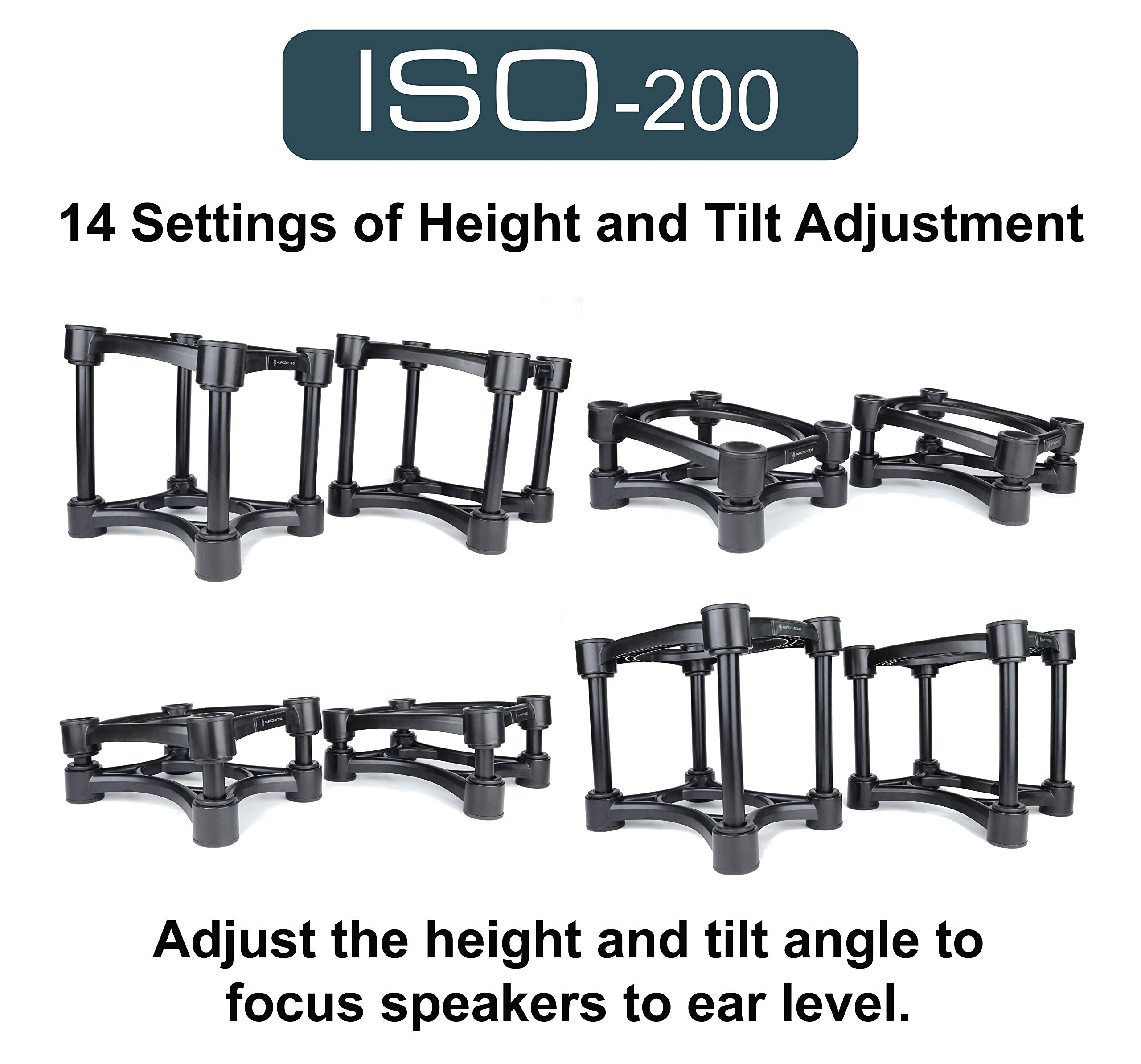 IsoAcoustics Iso-Stand Series Speaker Isolation Stands with Height & Tilt Adjustment: Iso-200 (7.8” x 10”) Pair