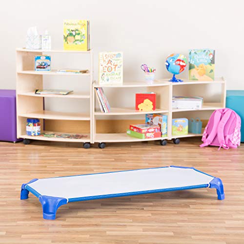 Sprogs Deluxe Heavy-Duty Childrens Standard 52"L Stackable Daycare Cot with Easy Lift Corners Cots for Preschool Kids Sleeping, Resting, and Naptime, SPG-16138-AS, Blue, Green, Red, Yellow (Pack of 4)