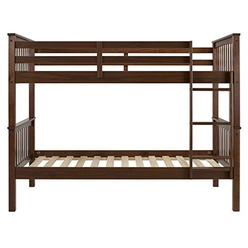Walker Edison Resende Mission Style Solid Wood Twin over Twin Bunk Bed, Twin over Twin, Walnut