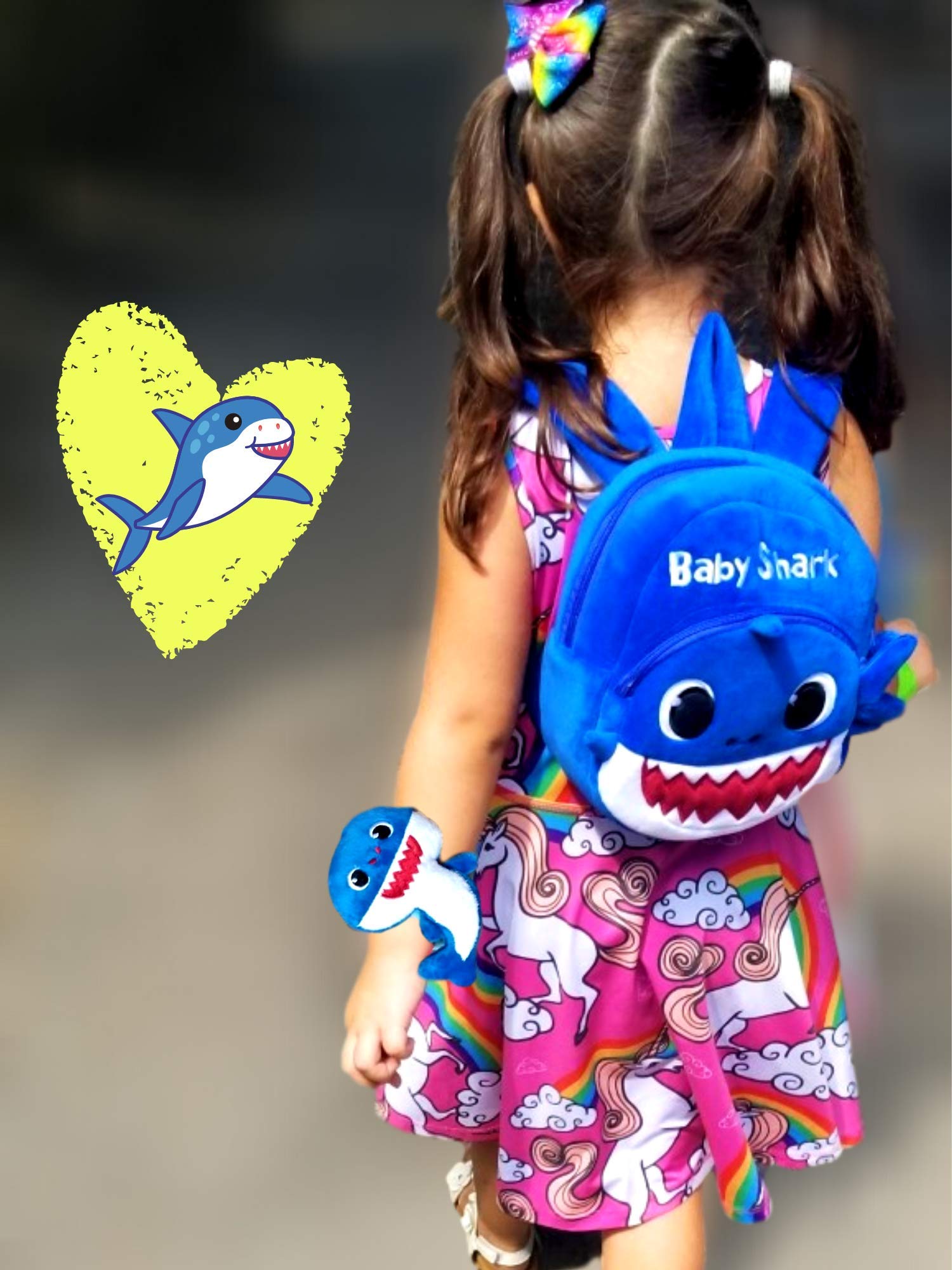 Q&M Novelties Baby Shark Backpack Gift Set Bundle (5 Pack), Kids Baby Shark Toys Plush Toddler Play Set, Blue - Daddy Shark