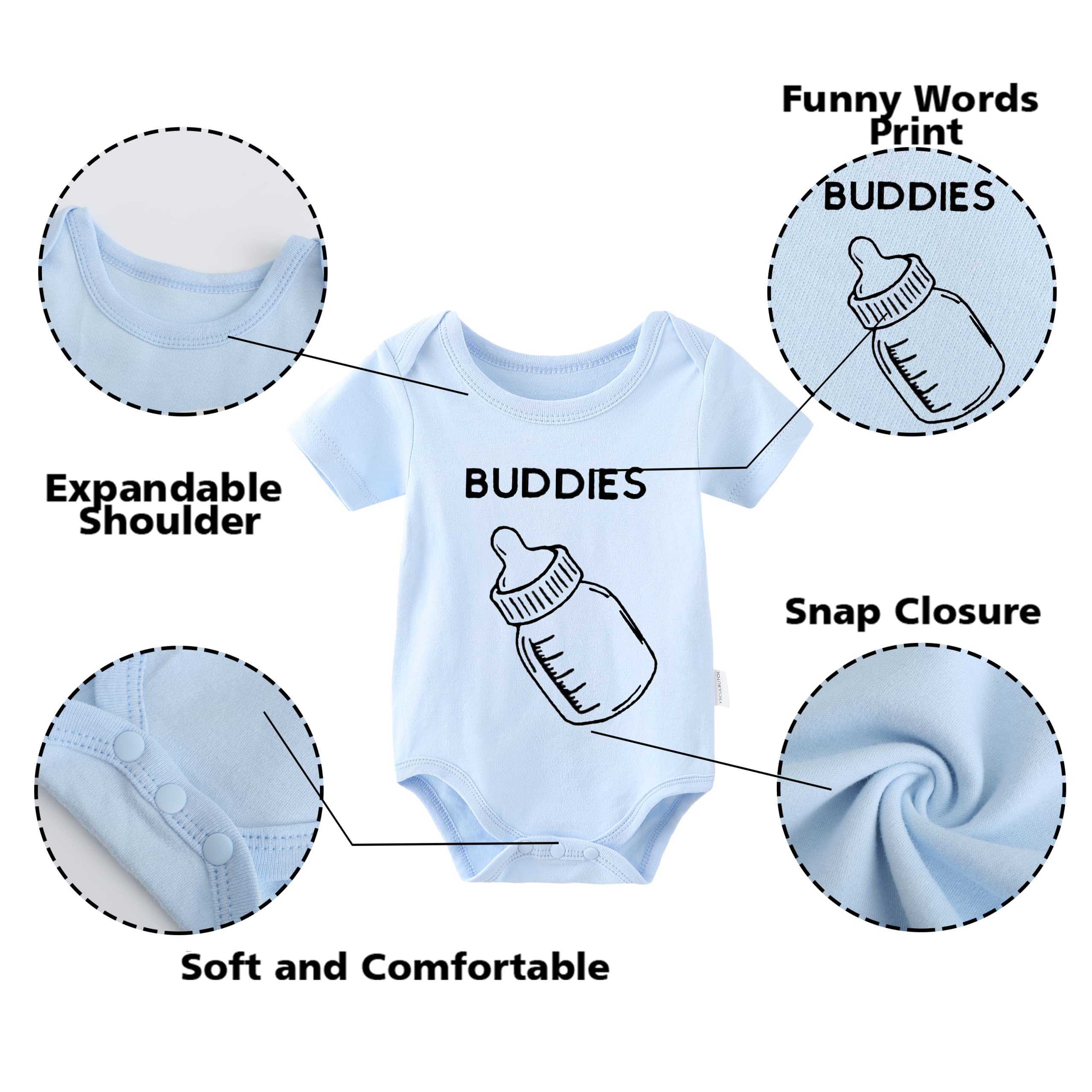 YSCULBUTOL Baby Twins Bodysuit Drinking Buddies Baby Twin Romper Boy Outfits Girl Jumpsuits Baby Triplets Set(newest 0-3m)