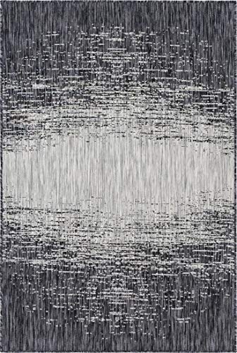 Unique Loom Outdoor Modern Collection Area Rug - Ombre (4' 1" x 6' 1" Rectangle, Charcoal Gray/ Ivory)