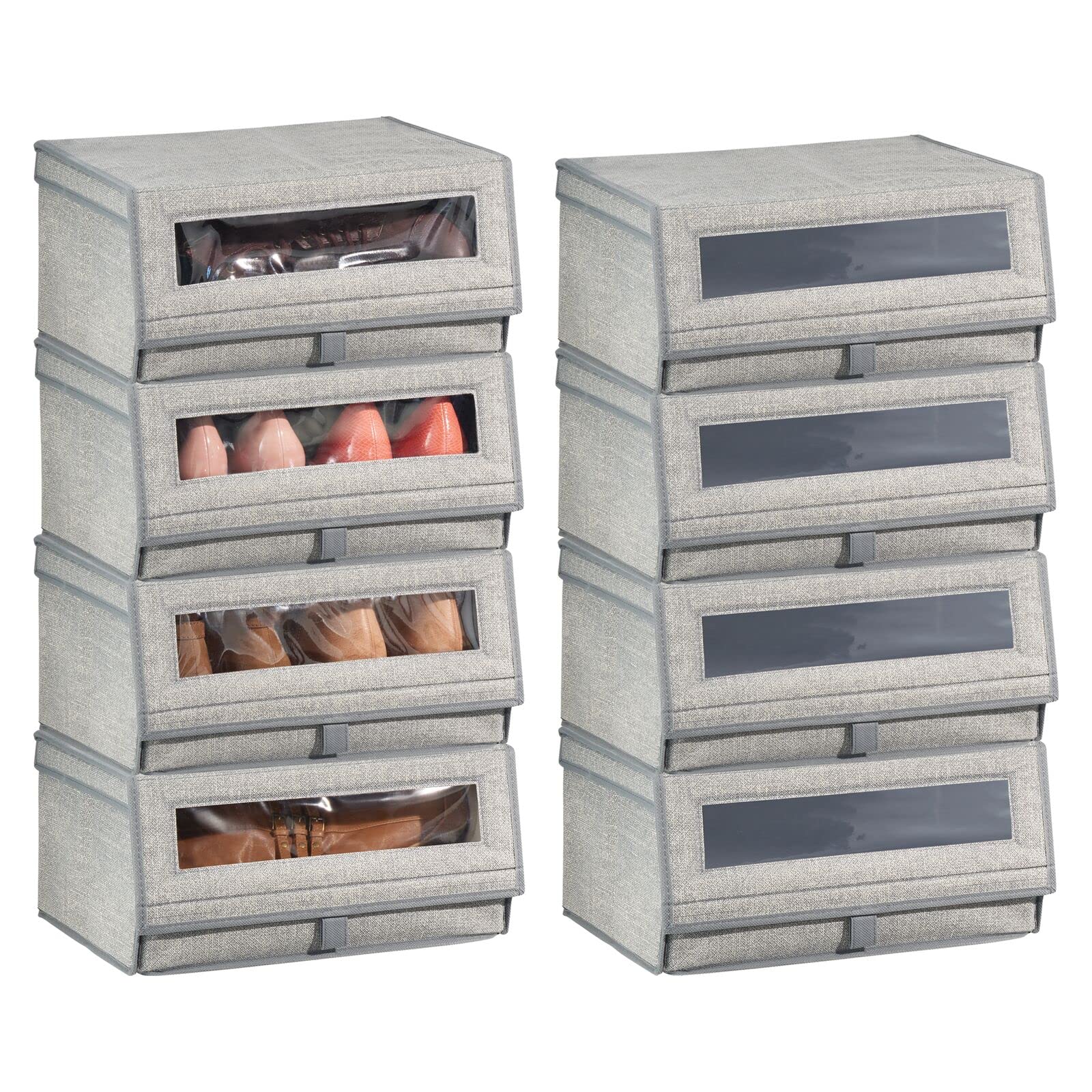 mDesign Large Fabric Closet Shoe Storage Box w/Clear Window - Shoe, Sandal, Sweater, Linen, Clothes Organizer - Boot Storage Solutions - Shoe Bin - Lido Collection, 8 Pack, Gray