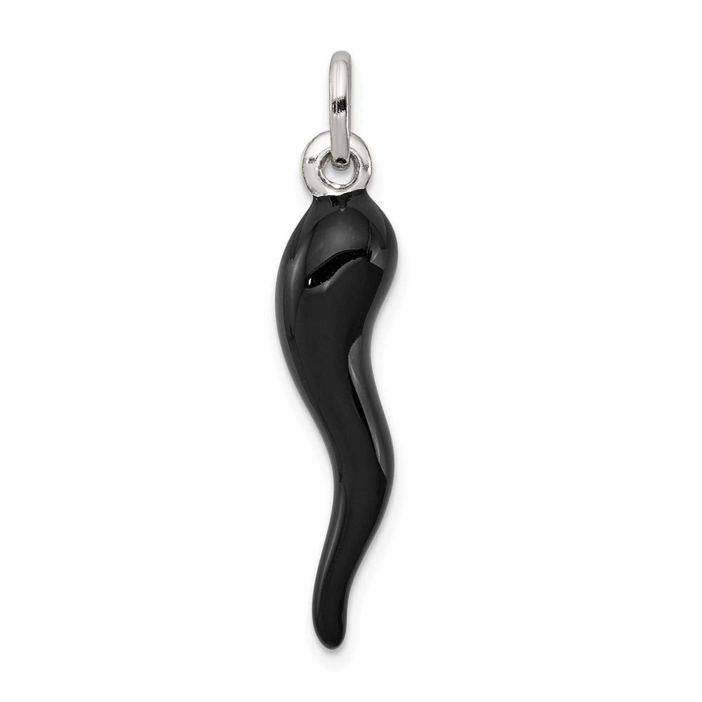 Sterling Silver Black Enamel Italian Horn Charm Pendant