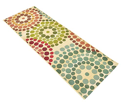 Unique Loom Outdoor Modern Collection Area Rug - Spark (2' x 6' 1" Runner, Beige/ Burgundy)