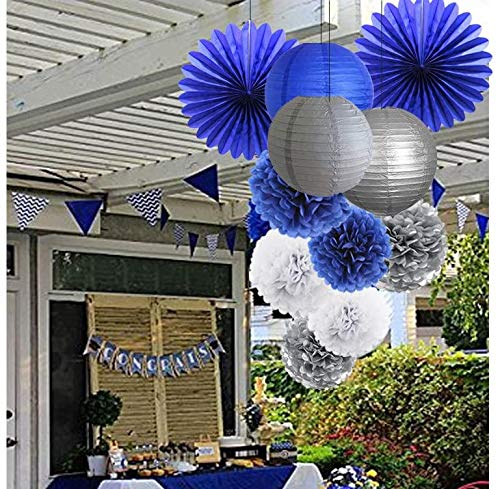 zorpia Outer Space Birthday Party Decorations 1st Birthday Boy Prince Party Decorations with Navy Silver Tissue Pom Poms Decorations Happy Birthday Banner Navy Blue Glitter Silver Paper Star Garlands