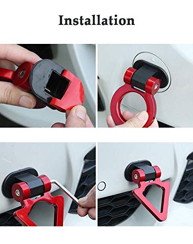 Xotic Tech Sport Track Racing Style Tow Hook Triangle Stick On Front Bumper Compatible with Car SUV Truck (Red)