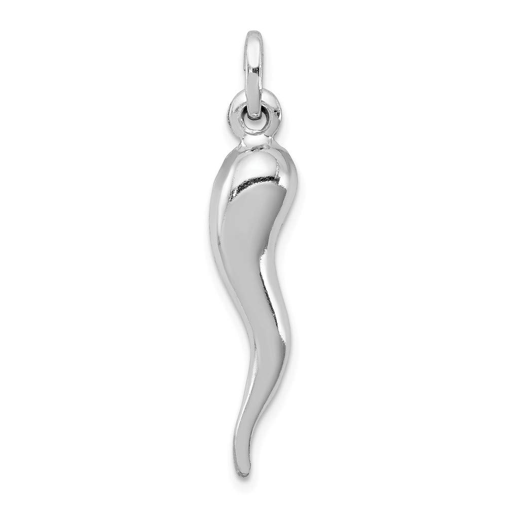 Sterling Silver Rhodium Plated Polished Italian Horn Charm Pendant