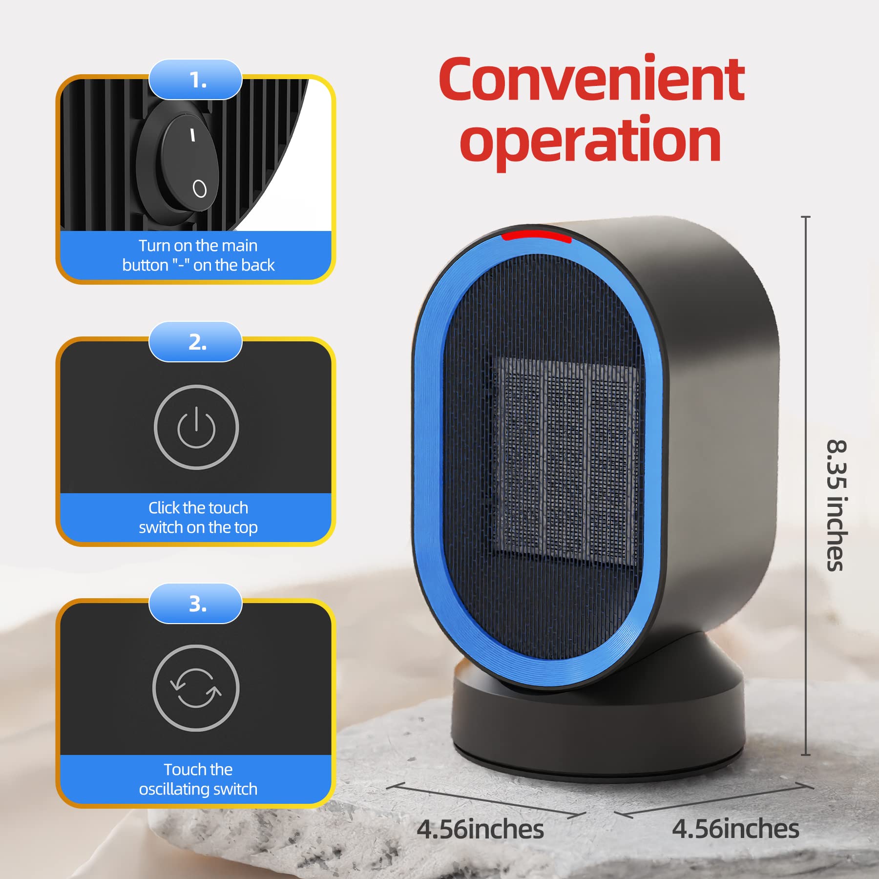 Portable Space Heater, Oscillating Desk Heater for Indoor Use,Electric PTC Ceramic Heaters with Tip-Over, Overheating Protection for Office, Bedroom, Home