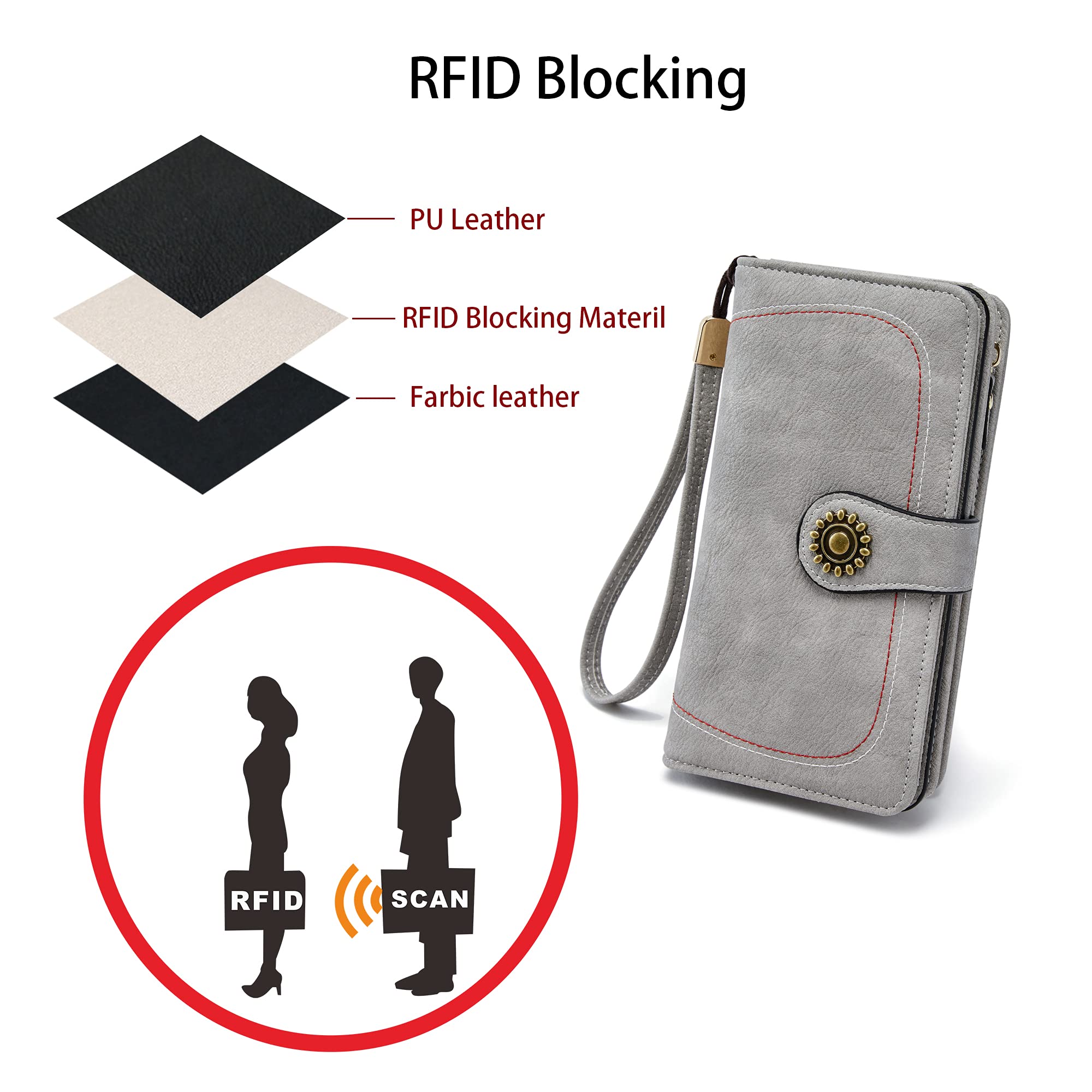 OPAGE Wallets for Women PU Leather Credit Card Holder with RFID Blocking Large Capacity Wristlet