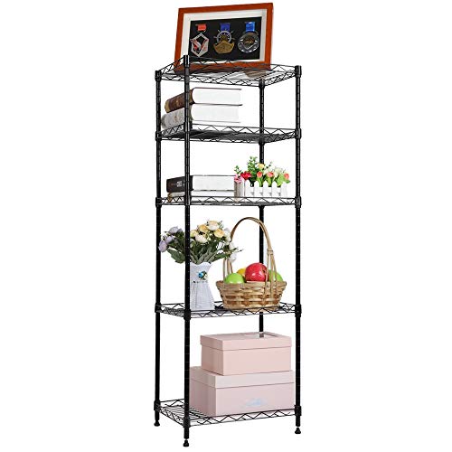 YOHKOH 5-Wire Shelving Metal Storage Rack Adjustable Shelves for Laundry Bathroom Kitchen Pantry Closet (16.6L x 11.8W x 48H, Black)
