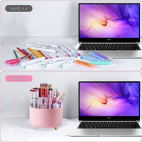 XDRELEC 360 Degree Rotating Pen Holder, Pencil Holder for Desk, Office Desk Organizers and Accessories, Pencil Cup, Pen Organizer,Office Organization and Storage (pink)