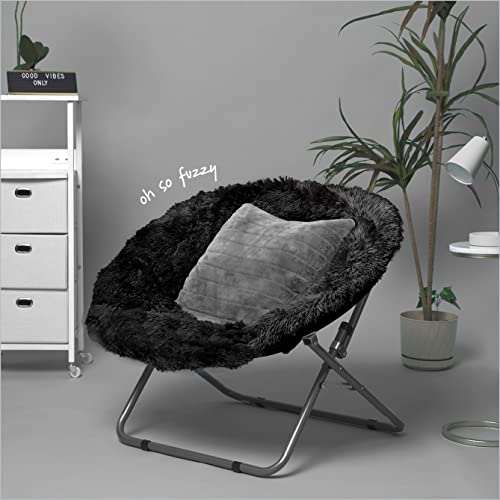Urban Shop Oversized Mongolian Faux Fur Saucer Chair, Black