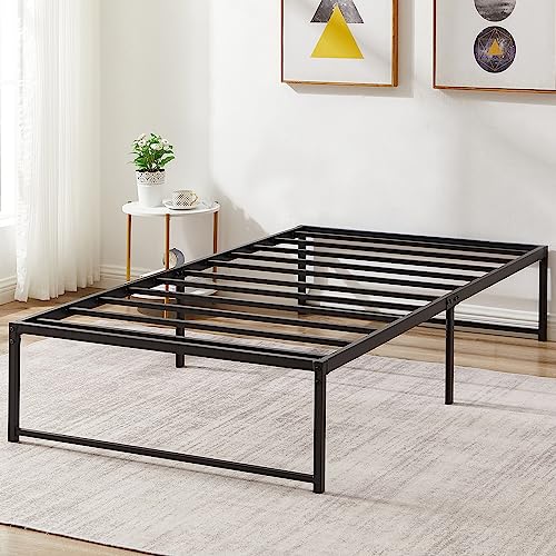 VECELO Metal Platform Bed Frame, No Box Spring Needed/Mattress Foundation/Steel Slat Support Black (Twin)