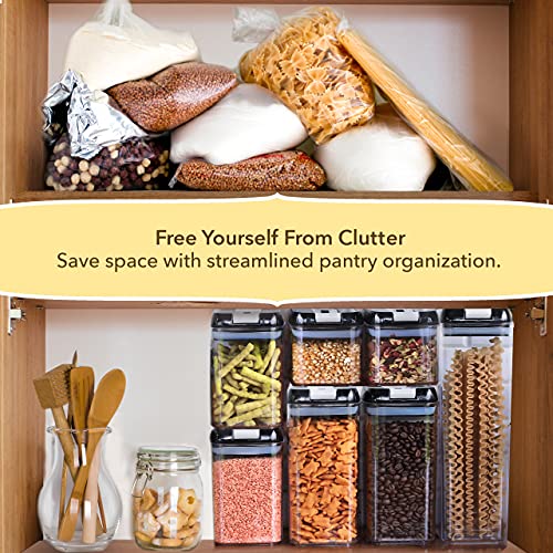 Simply Gourmet Food Storage Containers for Kitchen Organization - Pack of 14 BPA-Free Airtight Organizers for Flour, Sugar, Coffee & More - Includes 32 Labels & 1 Marker.