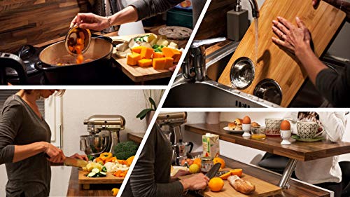 VersaChop Duo, Large 18 inch X 12 inch Cutting Boards for Kitchen. Totally Natural Organic Moso Bamboo Cutting Board with Two Integrated Stainless Steel Bowls attached for organization and storage.