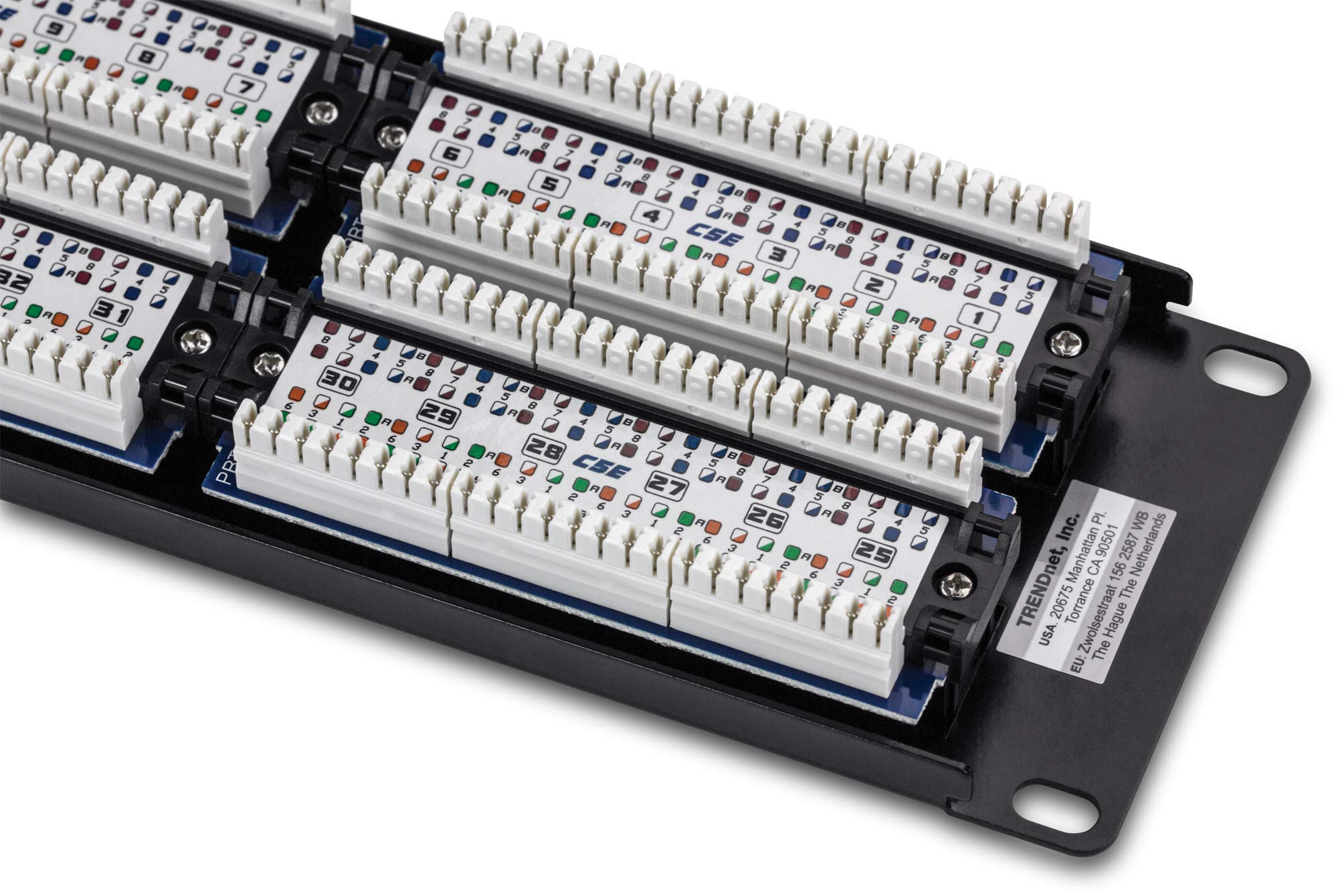 TRENDnet 48-Port Cat5/5e Unshielded Patch Panel, TC-P48C5E, 2U 19 inch Rackmount Design or Wall Mount, Cable Management, NDAA Compliant, 48 x Gigabit RJ-45 Ports