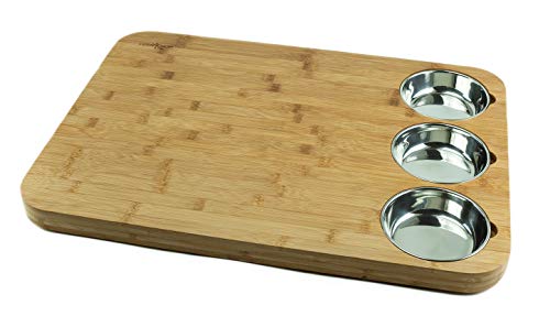 Versachop Trio, Extra Large 22 X 16 inch Cutting Boards for Kitchen, Butcher Block - Totally Natural Organic Moso Bamboo board with three Stainless Steel Bowls attached for easy chopping