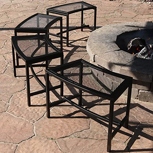 Sunnydaze Outdoor Curved Fire Pit Bench - Rustic Backyard Backless Powder-Coated Black Metal Mesh Garden, Patio, Porch and Deck Chair Seating - Set of 4