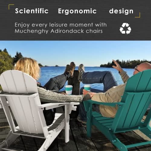 MUCHENGHY Folding Adirondack Chairs, Patio Chairs, Lawn Chairs, Outdoor Chairs, Adirondack Chair Plastic, Fire Pit Chairs, Weather Resistant with Cup Holder for Deck, Backyard, Garden(Lake Blue)