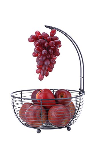 SunnyPoint Tabletop Wire Fruit Basket Bowl Stand with Banana Hanger